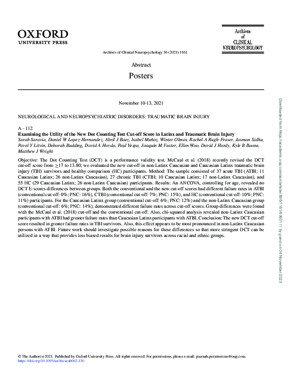 (PDF) A-112 Examining the Utility of the New Dot Counting Test Cut-off ...