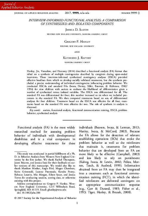 (PDF) Interview-informed functional analyses: A comparison of ...