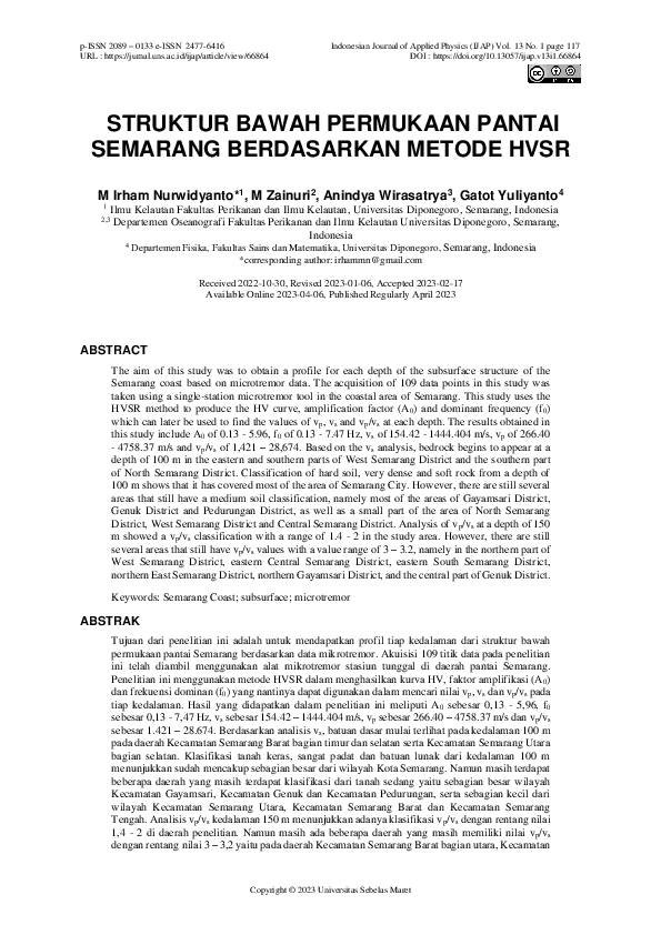 (PDF) Struktur Bawah Permukaan Pantai Semarang berdasarkan Metode HVSR