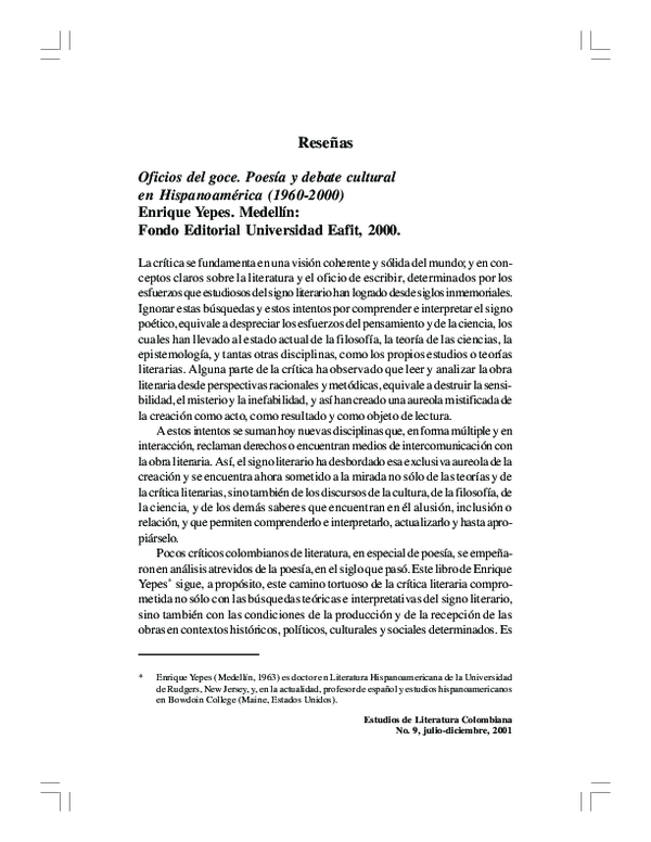 (PDF) Enrique Yepes: Oficios del goce. Poesía y debate cultural en ...