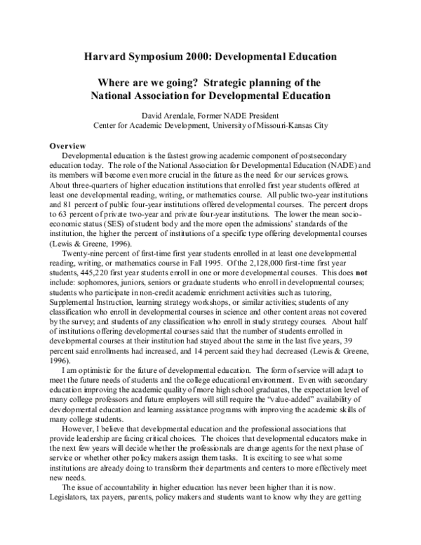 (PDF) Harvard Symposium 2000: Developmental Education Where are we ...