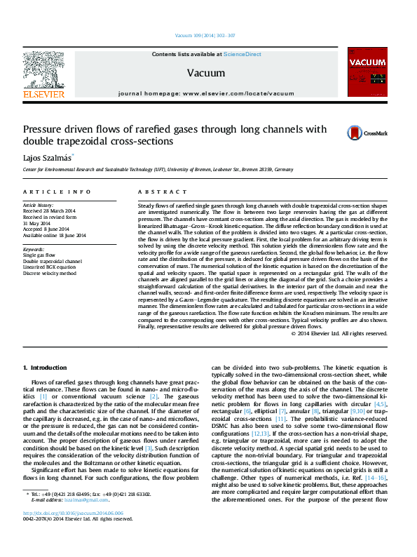 (PDF) Pressure driven flows of rarefied gases through long channels ...