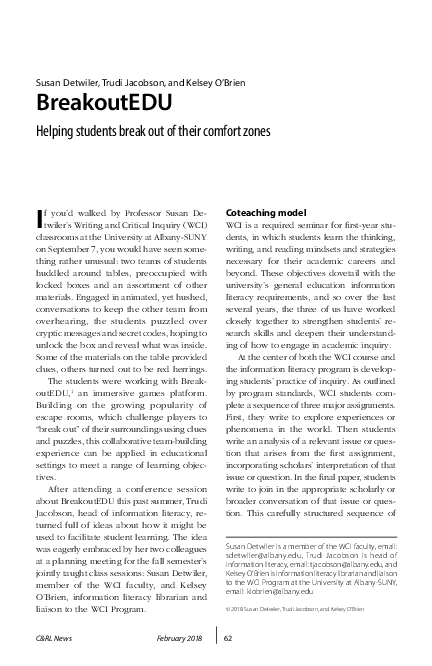 (PDF) BreakoutEDU: Helping students break out of their comfort zones ...