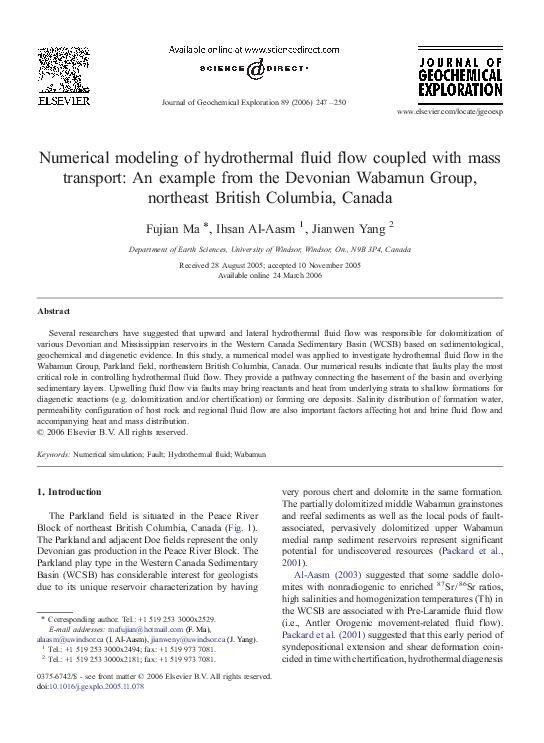 (PDF) Numerical modeling of hydrothermal fluid flow coupled with mass transport: An example from ...