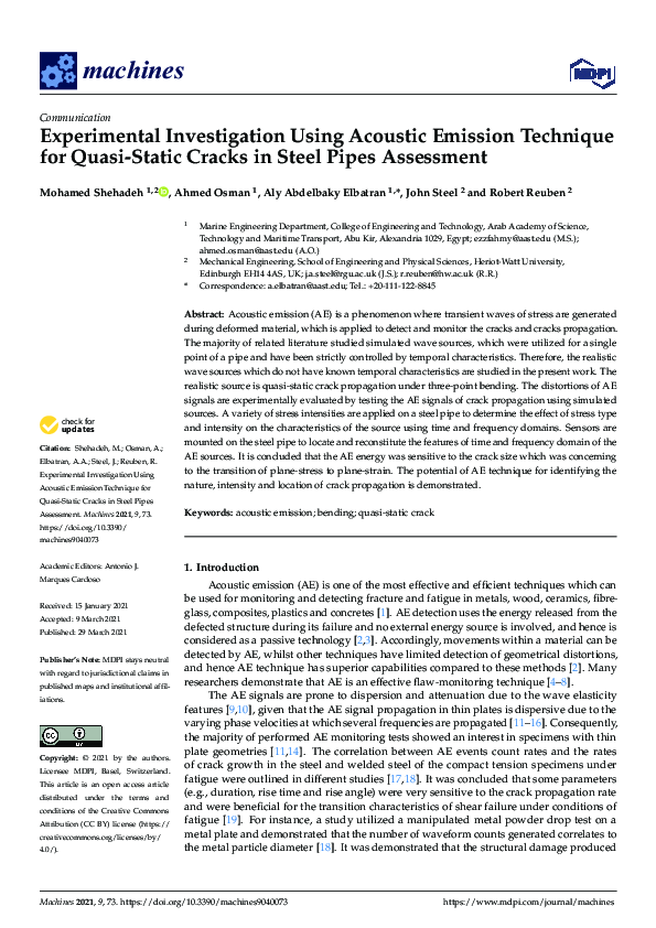 (PDF) Experimental Investigation Using Acoustic Emission Technique for ...