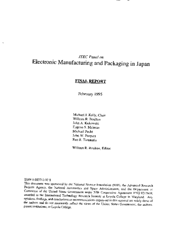 (PDF) JTEC panel report on electronic manufacturing and packaging in Japan