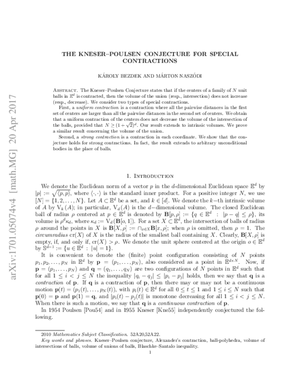 (PDF) The Kneser–Poulsen Conjecture for Special Contractions | Károly ...