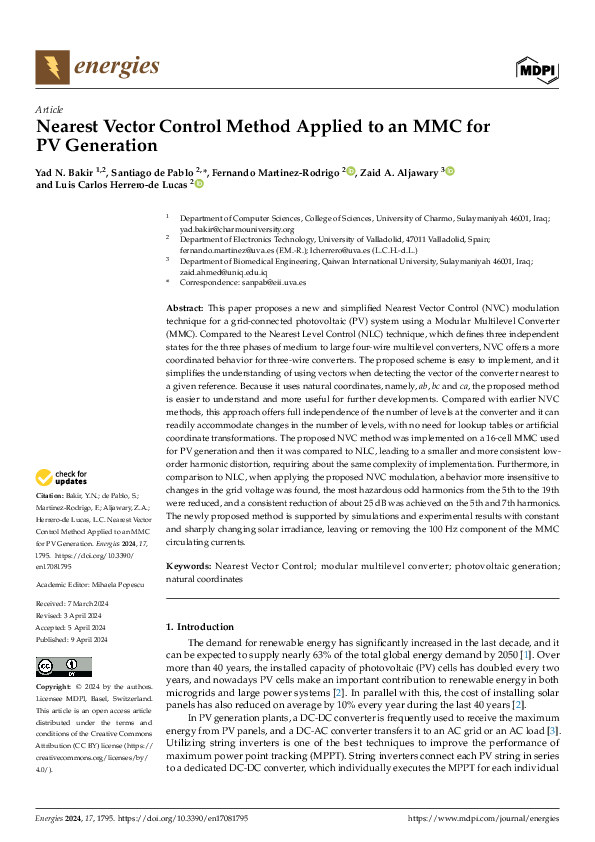 (PDF) Nearest Vector Control Method Applied to an MMC for PV Generation