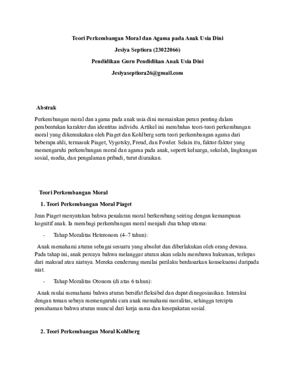 (PDF) Teori Perkembangan Moral dan Agama pada Anak Usia Dini Jesiya ...