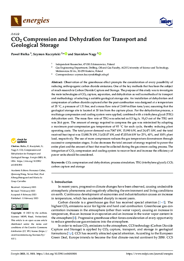 (PDF) CO2 Compression and Dehydration for Transport and Geological Storage