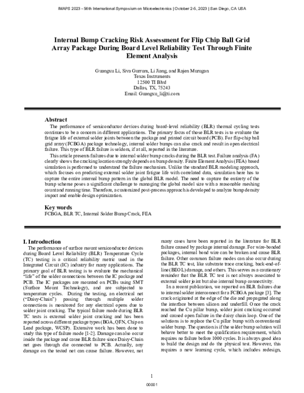(PDF) Internal Bump Cracking Risk Assessment for Flip Chip Ball Grid Array Package During Board ...
