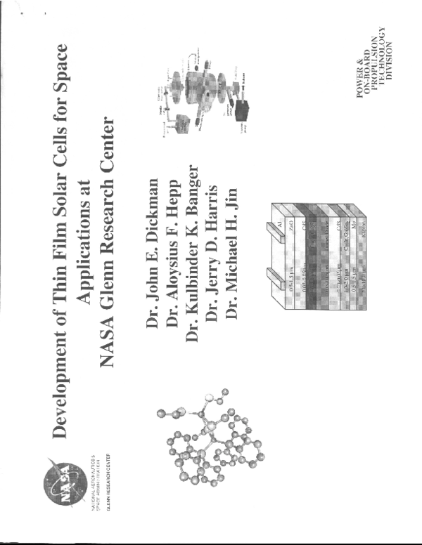 (PDF) Development of Thin Solar Cells for Space Applications at NASA Glenn Research Center