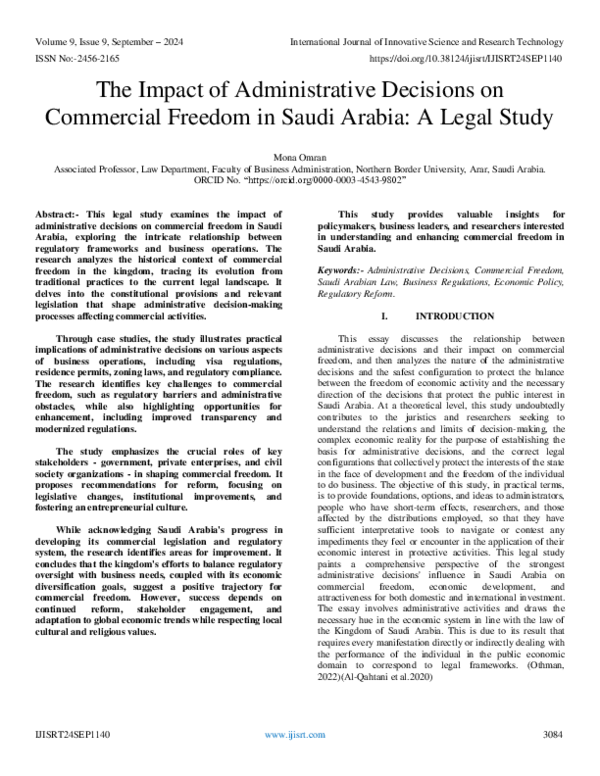 (PDF) The Impact of Administrative Decisions on Commercial Freedom in ...