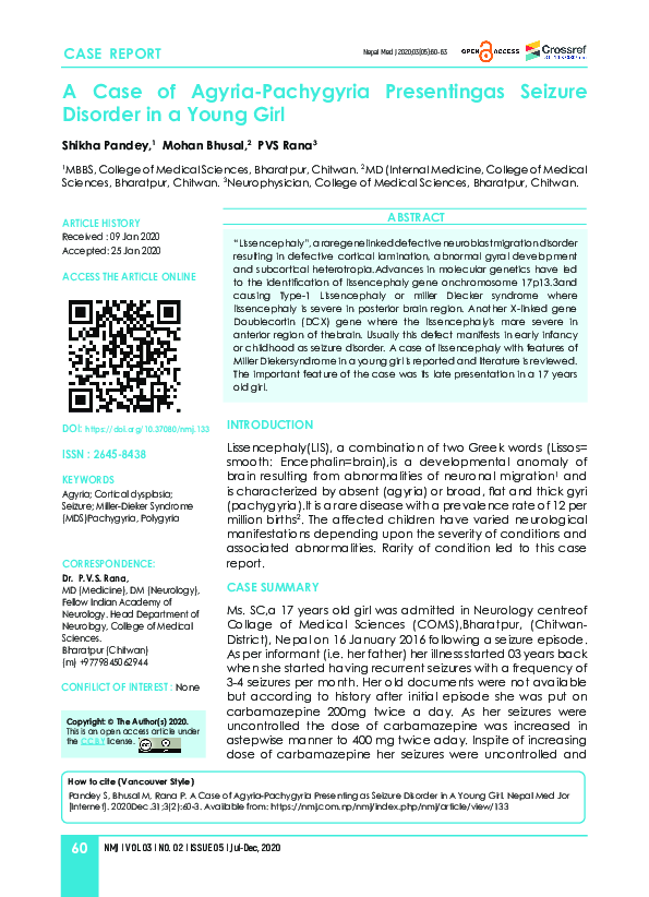 (PDF) A Case of Agyria-Pachygyria Presenting as Seizure Disorder in A ...