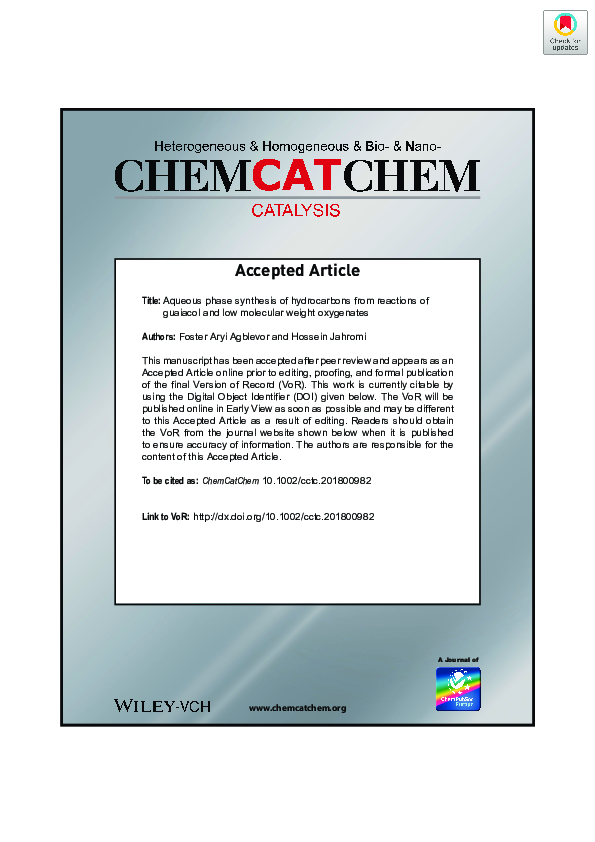 (PDF) Aqueous Phase Synthesis of Hydrocarbons from Reactions of ...