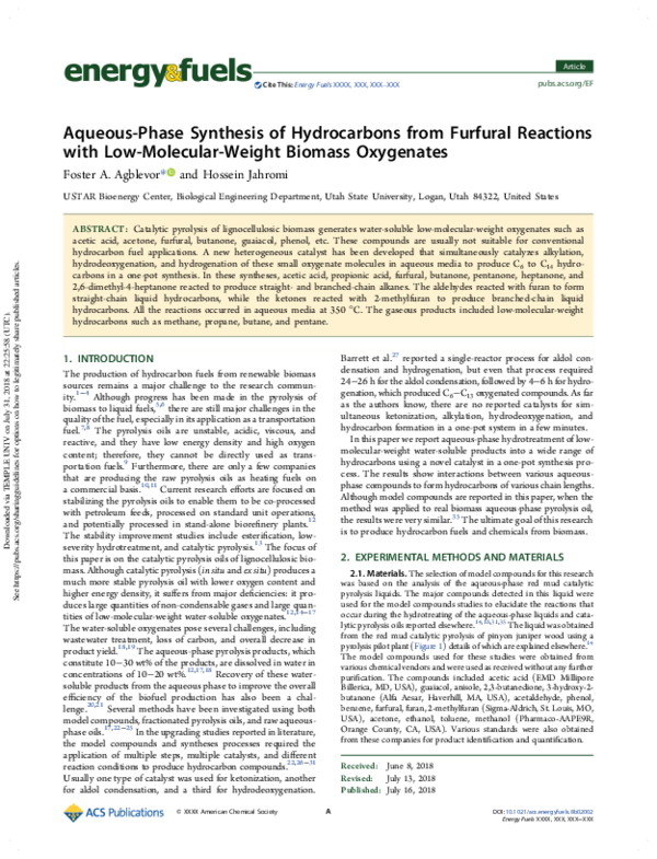 (PDF) Aqueous-Phase Synthesis of Hydrocarbons from Furfural Reactions ...