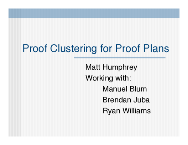 (PDF) Proof Clustering for Proof Plans