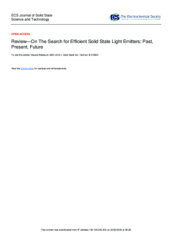 (PDF) Review—On The Search for Efficient Solid State Light Emitters: Past, Present, Future