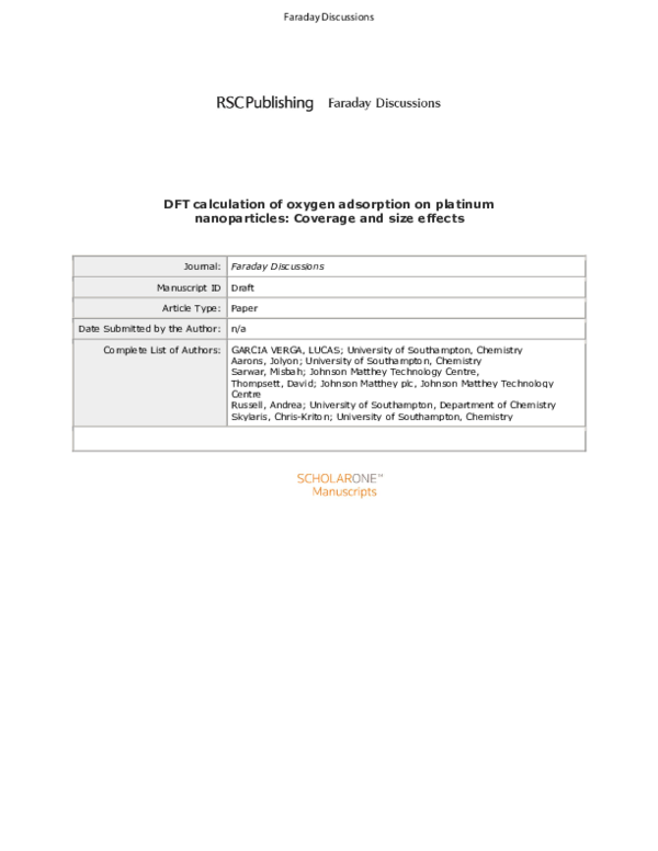 (PDF) DFT calculation of oxygen adsorption on platinum nanoparticles ...
