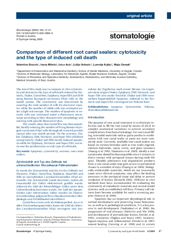 (PDF) Root Canal Sealers: Cytotoxicity & Cell Death