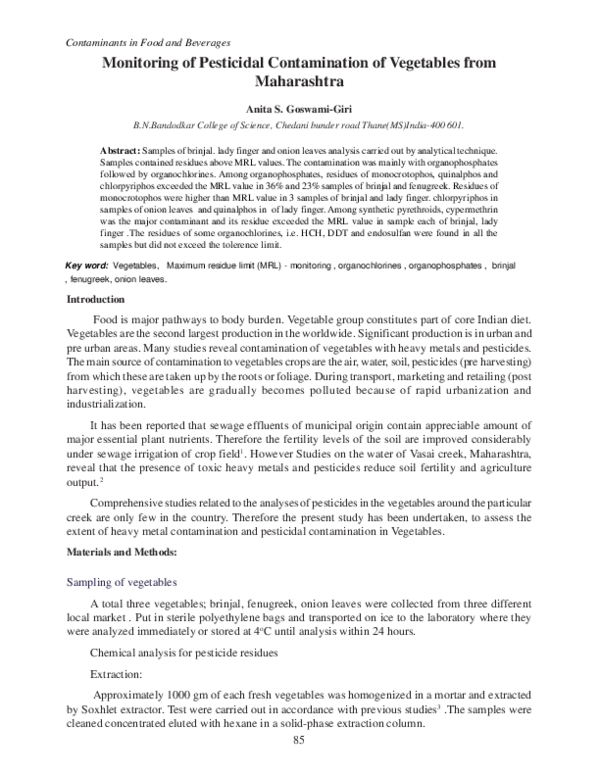 (PDF) Monitoring of Pesticidal Contamination of Vegetables from Maharashtra