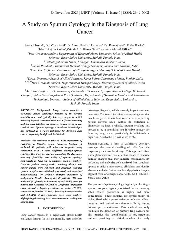 (PDF) A Study on Sputum Cytology in the Diagnosis of Lung Cancer ...