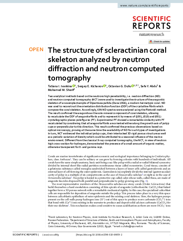 (PDF) The structure of scleractinian coral skeleton analyzed by neutron diffraction and neutron ...