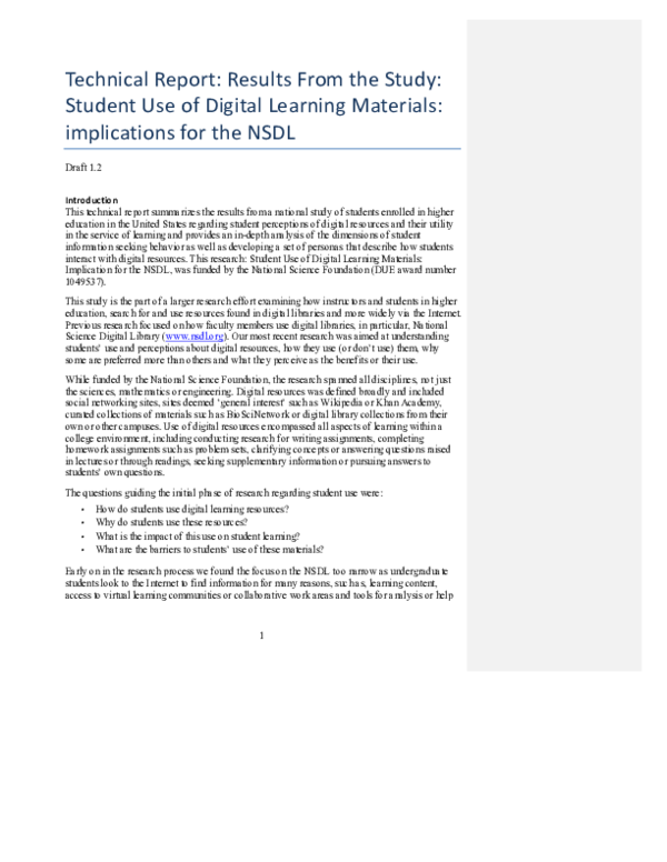 (PDF) Technical Report: Results From the Study: Student Use of Digital ...