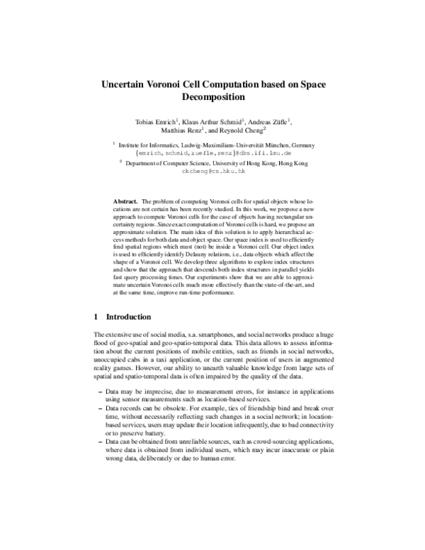 (PDF) Uncertain Voronoi cell computation based on space decomposition