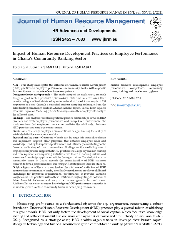 Pdf Impact Of Human Resource Development Practices On Employee Performance In Ghanas