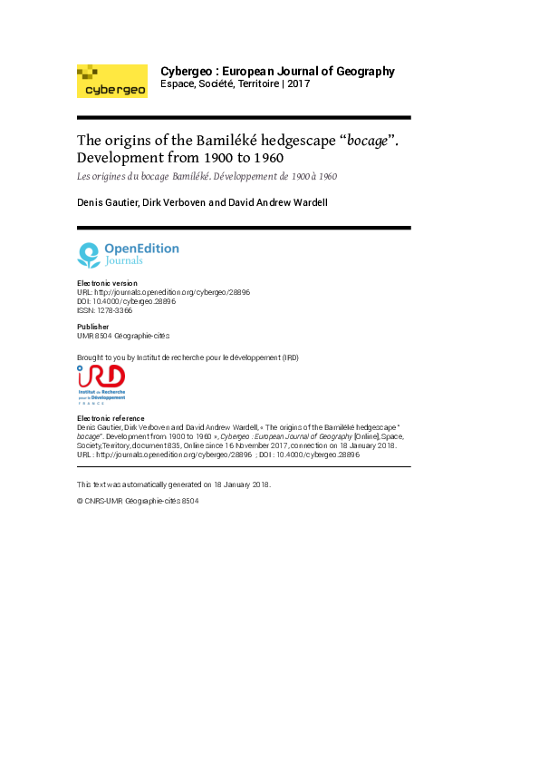(PDF) The origins of the Bamiléké hedgescape “bocage”. Development from ...