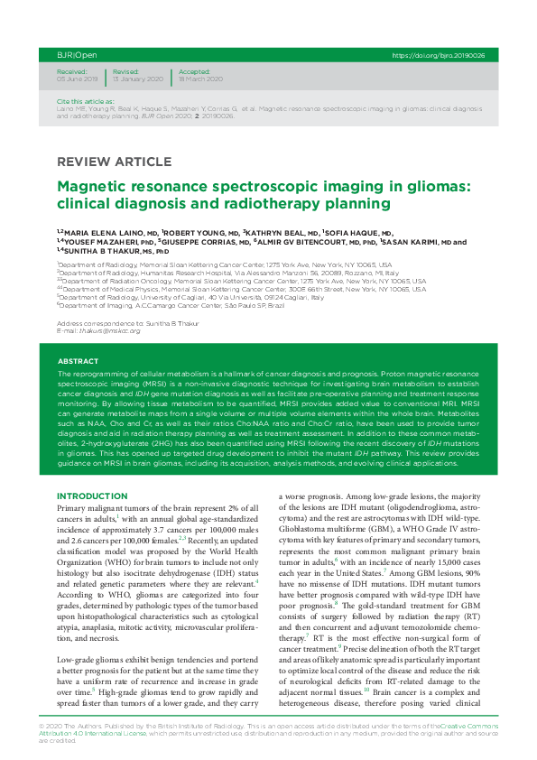 (PDF) Magnetic resonance spectroscopic imaging in gliomas: clinical ...