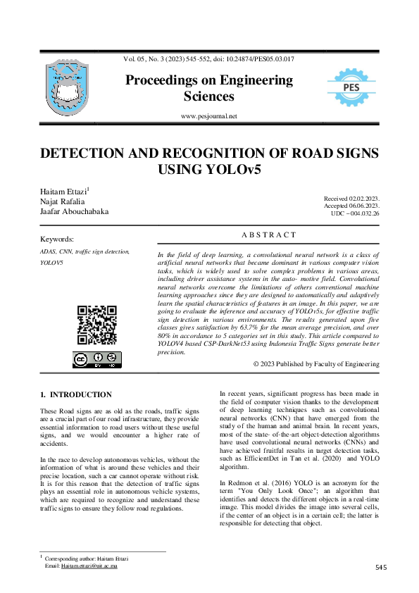 (PDF) DETECTION AND RECOGNITION OF ROAD SIGNS USING YOLOv5