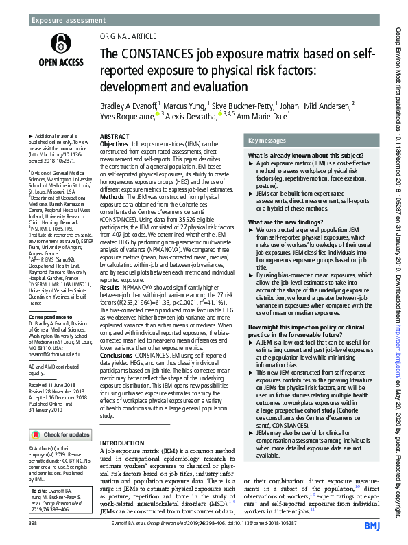(PDF) The CONSTANCES job exposure matrix based on self-reported ...