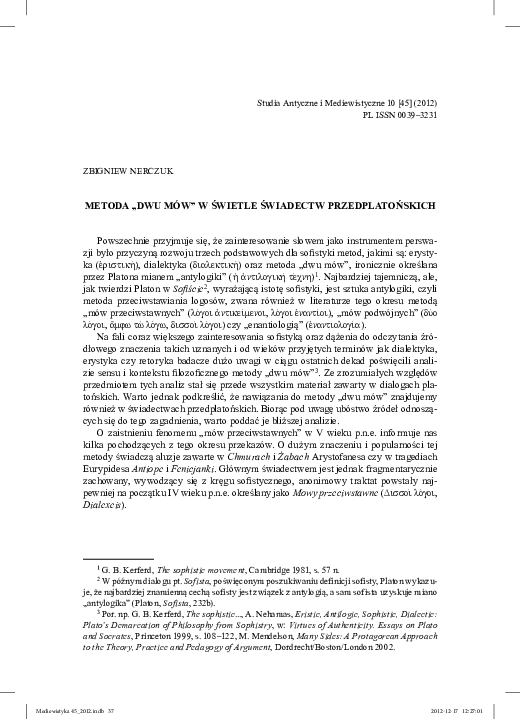 (PDF) Metoda "dwu mów" w świetle świadectw przedplatońskich (The method ...