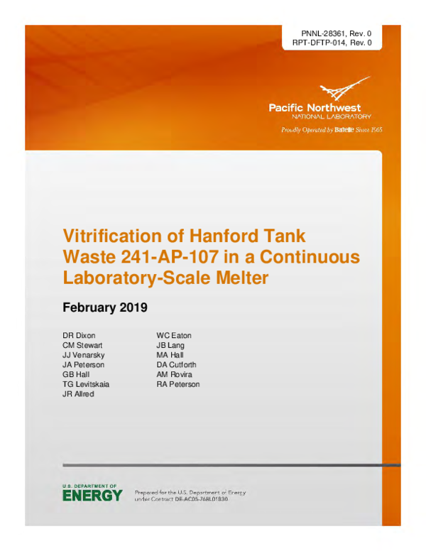 (PDF) Vitrification of Hanford Tank Waste 241-AP-107 in a Continuous ...
