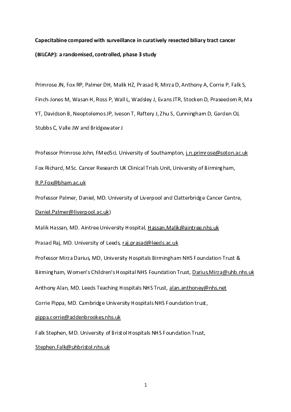 (PDF) Capecitabine compared with observation in resected biliary tract ...