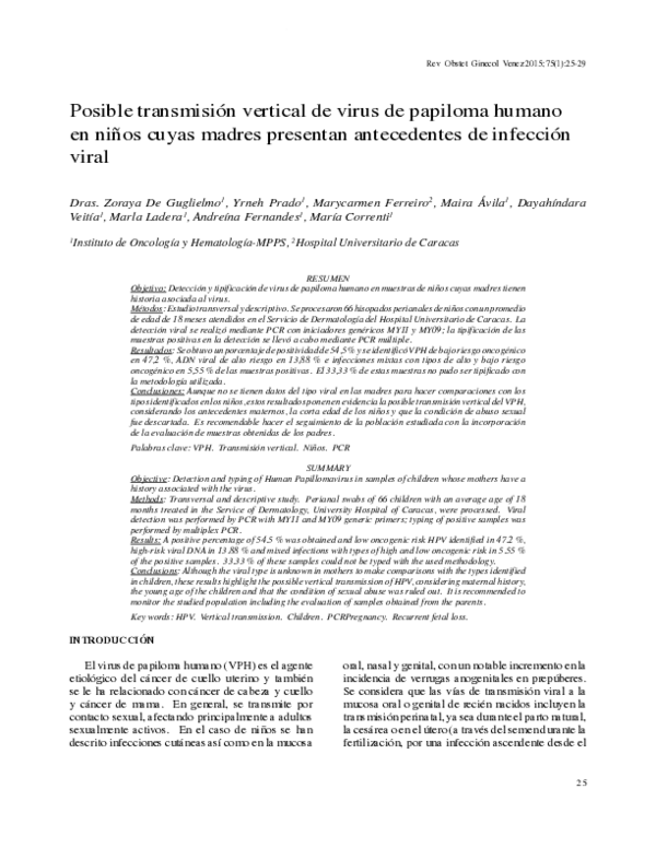 (PDF) Posible transmisión vertical de virus de papiloma humano en niños ...