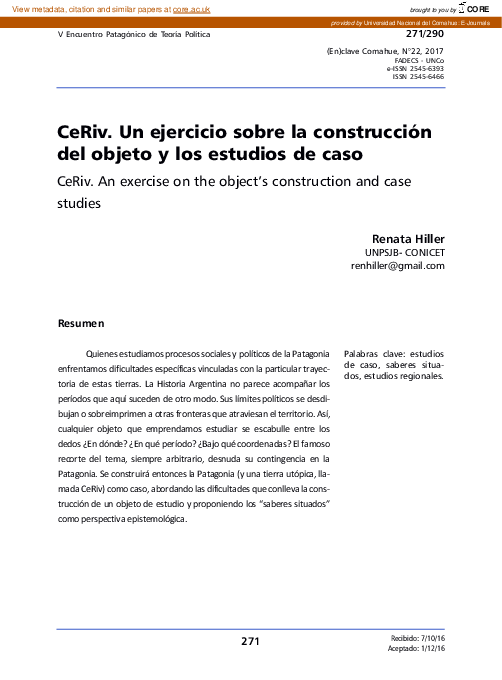 (PDF) CeRiv. Un ejercicio sobre la construcción del objeto y los ...