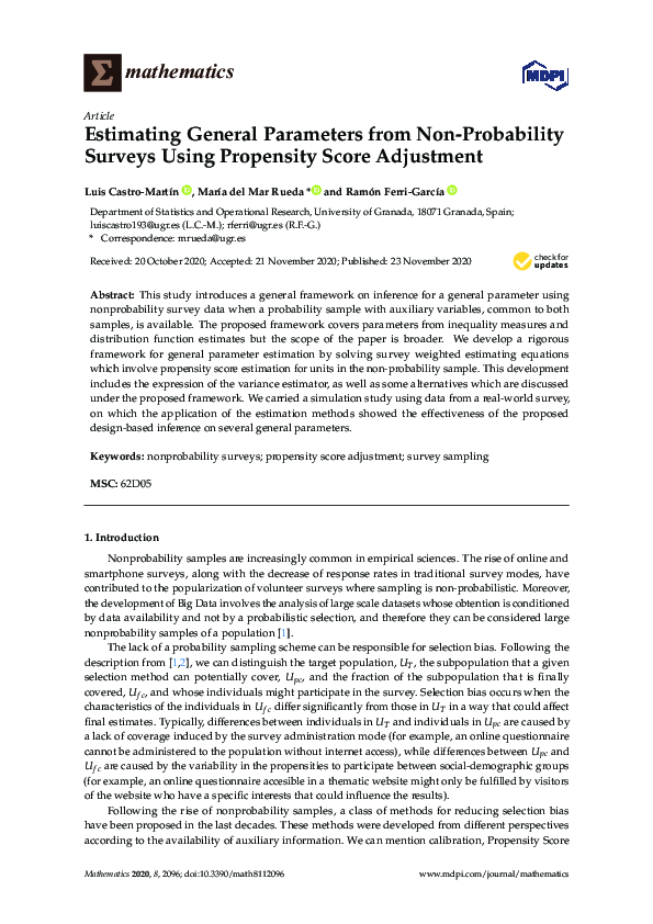 (PDF) Estimating General Parameters from Non-Probability Surveys Using ...