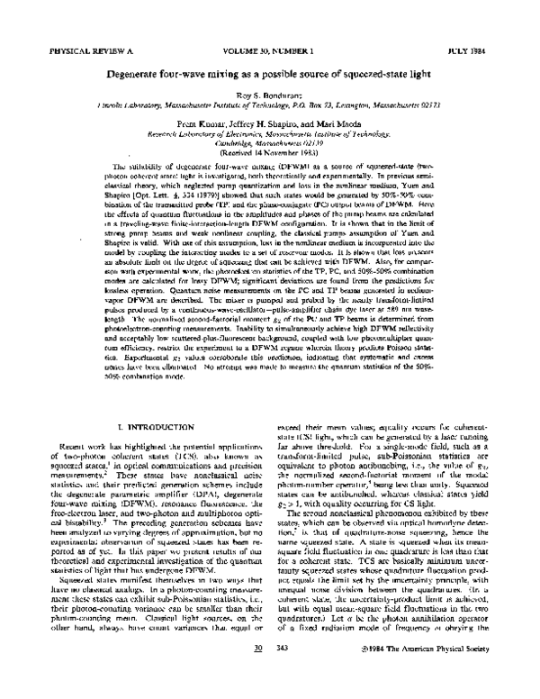 (PDF) Degenerate four-wave mixing as a possible source of squeezed ...