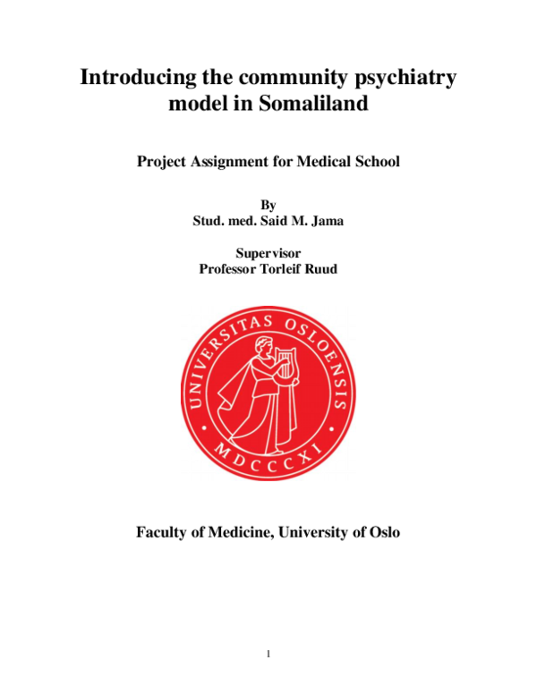 (PDF) Introducing the community psychiatry model in Somaliland