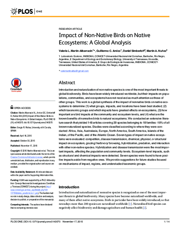 (PDF) Impact of Non-Native Birds on Native Ecosystems: A Global ...