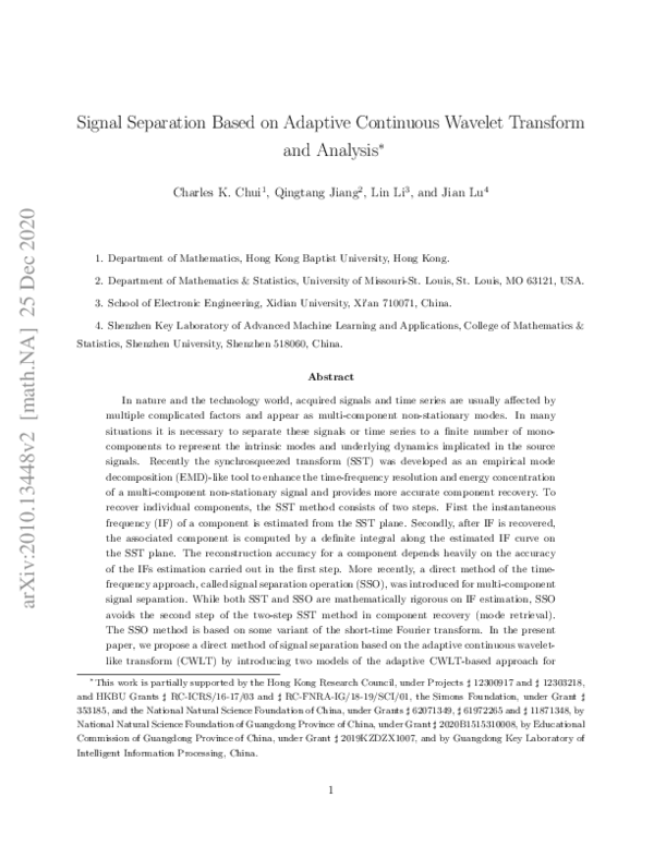 (PDF) A Signal Separation Method Based on Adaptive Continuous Wavelet Transform and its Analysis
