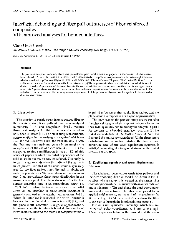 (PDF) Interfacial debonding and fiber pull-out stresses of fiber ...