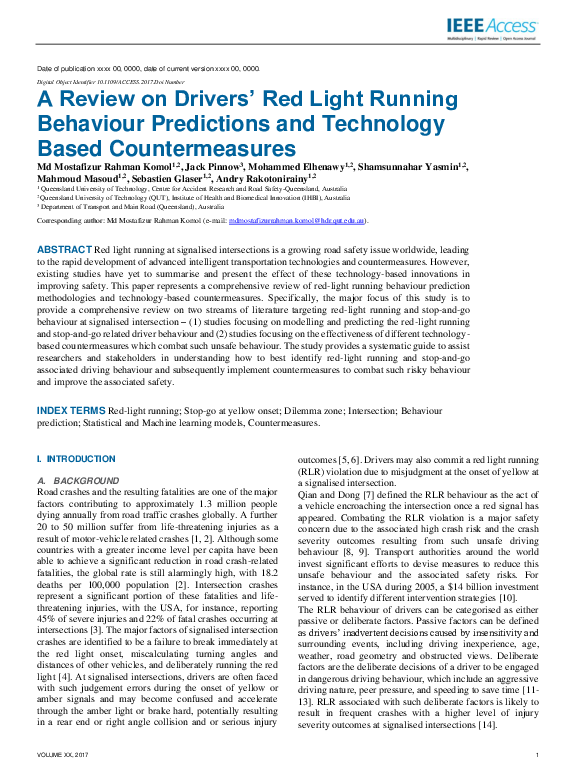 (PDF) A Review on Drivers Red Light Running Behaviour Predictions and Technology Based ...