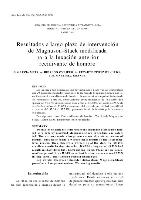 (PDF) Resultados a largo plazo de intervención de Magnuson-Stack ...