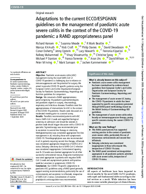 (PDF) Adaptations to the current ECCO/ESPGHAN guidelines on the ...