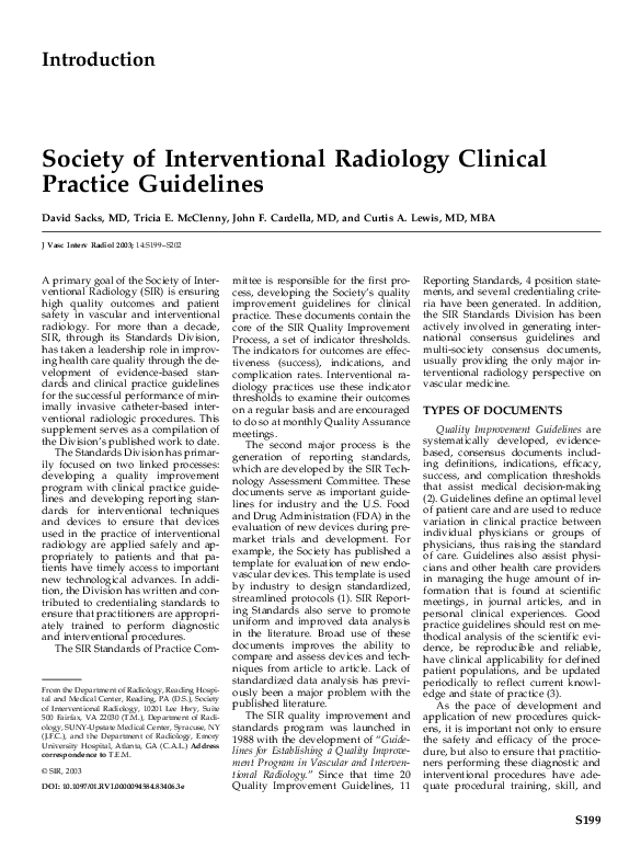 (PDF) Society of Interventional Radiology Clinical Practice Guidelines
