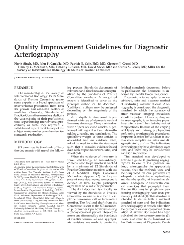 (PDF) Quality Improvement Guidelines for Diagnostic Arteriography